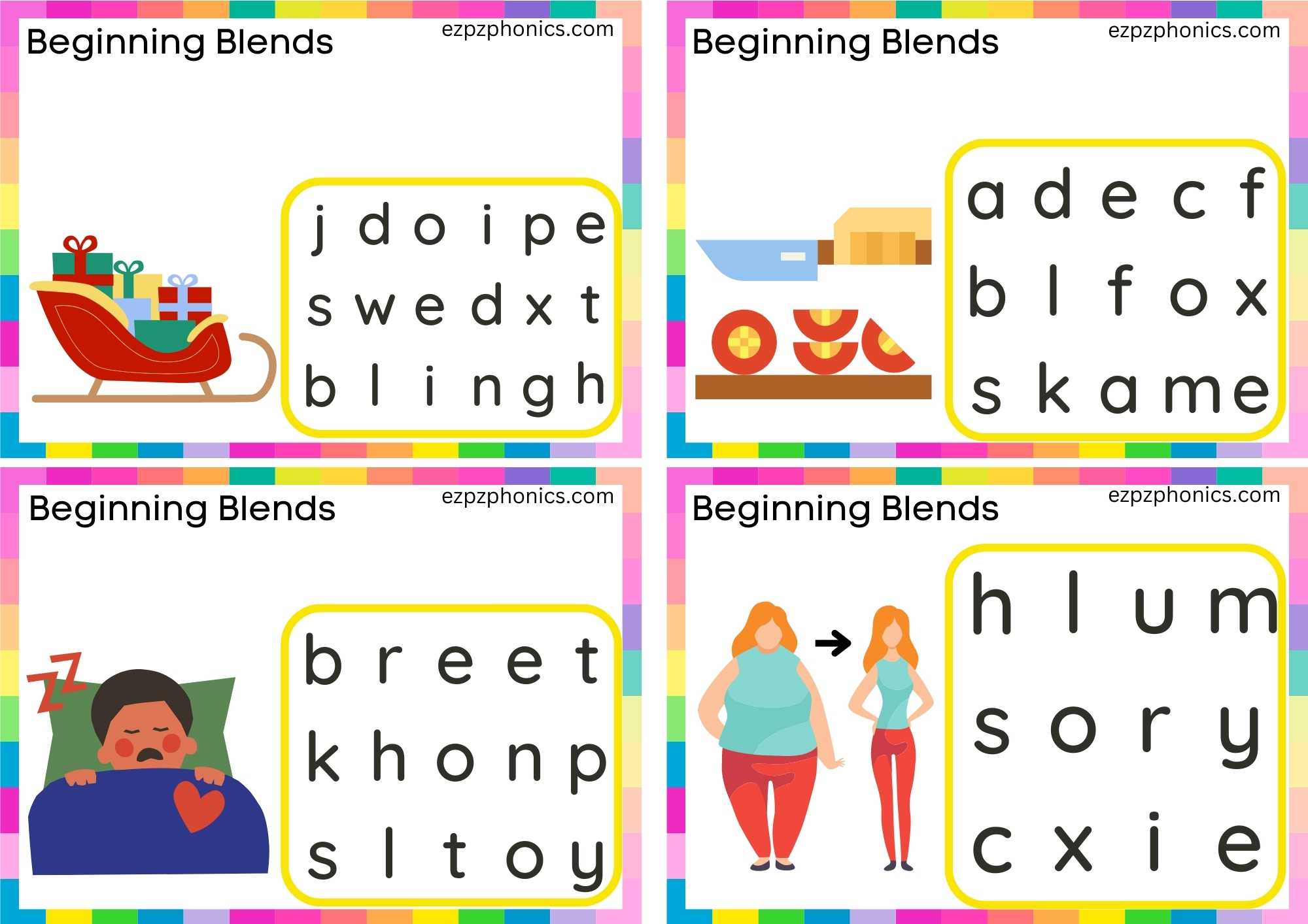 SL Beginning Blends Activity Circle The Correct Letters To Make The Words Set 1 - ezpzphonics.com